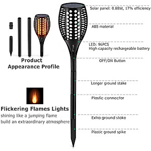 TomCare Solar Outdoor Lights 43" Higher & Larger Flickering Flames 96 LED Solar Torch Lights Outdoor Waterproof Solar Powered Garden Lights Decorative Landscape Lights for Yard Patio Christmas, 4 Pack