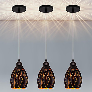 Retro Pendant Light Fixtures 3 Pack Industrial Pendant Lighting Adjustable Hanging Light Fixtures with Geometric Black Metal Shade Farmhouse Pendant Light Ceiling Lamp for Kitchen Island