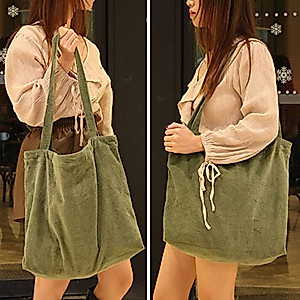 YINUO Women’s Corduroy Tote Bag, Casual Handbags Big Capacity Shoulder Shopping Bag with 2 Pockets