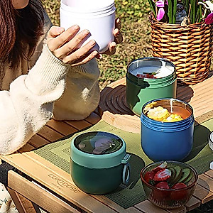 Aphmeir Overnight Oats Containers with Lids, 20oz Stainless Steel Inside Overnight Oats Jars with Spoon, Insulated Food Jars Portable Oatmeal Container Breakfast On The Go Cups (Pink)