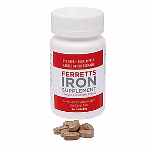 Ferretts Iron Tablets 106mg (325mg Ferrous Fumarate) - 60 Day Supply of High Potency Iron Supplements for Women & Men - Gentle & Non-Constipating Iron Supplements for Anemia - 60 Iron Pills Per Bottle