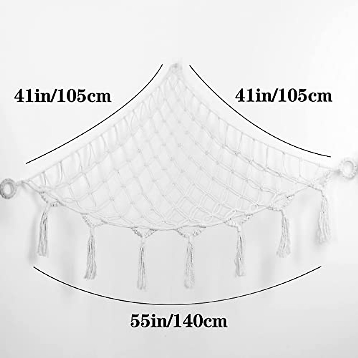 Stuffed Animal Toy Hammock Macrame With String Light Hanging,Stuffed Animal Organizer Wall Corner Toy Storage Holder Stuffed Animal Display,Bohemian Tassel style Kid Nursery living Roombedroom Decoration