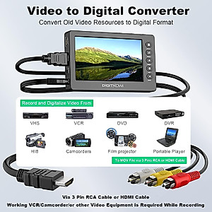 Video to Digital Converter, VHS to Digital Converter, Video Recorder Capture with 5" OLED Screen, Convert VHS to Digital, AV&HDMI Reocord from VHS, DVD, VCR, Hi8, Tapes, Camcorders, TV BOX &Gaming Sys