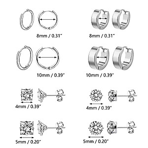 8 Pairs Earring Sets for Multiple Piercing Stainless Steel Hoop and Stud Earrings Hypoallergenic Small Hoop Earing for Men Women