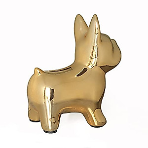 Ceramic Bulldog Piggy Bank for Boys Girls, Money Box for Kids, Coin Bank Keepsake with Plastic Stopper, French Bulldog Saving Jar, Nursery Décor (Golden)