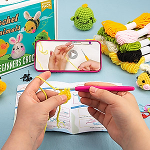 PP OPOUNT Crochet Kit for Beginners- 4 PCS Mini Size Crochet Animals, Beginner Crochet Kit for Adults Includes Step-by-Step Instructions and Video Tutorials, Complete Crochet Set (Patent Product)