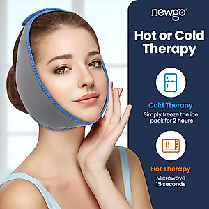 NEWGO Face Ice Pack Wisdom Teeth Ice Pack Head Wrap for Face Oral Surgery Pain Relief, Jaw Ice Pack with 4 Hot Cold Gel Packs for Tooth Extraction, TMJ, Chin, Jaw, Facial Surgery - Gray