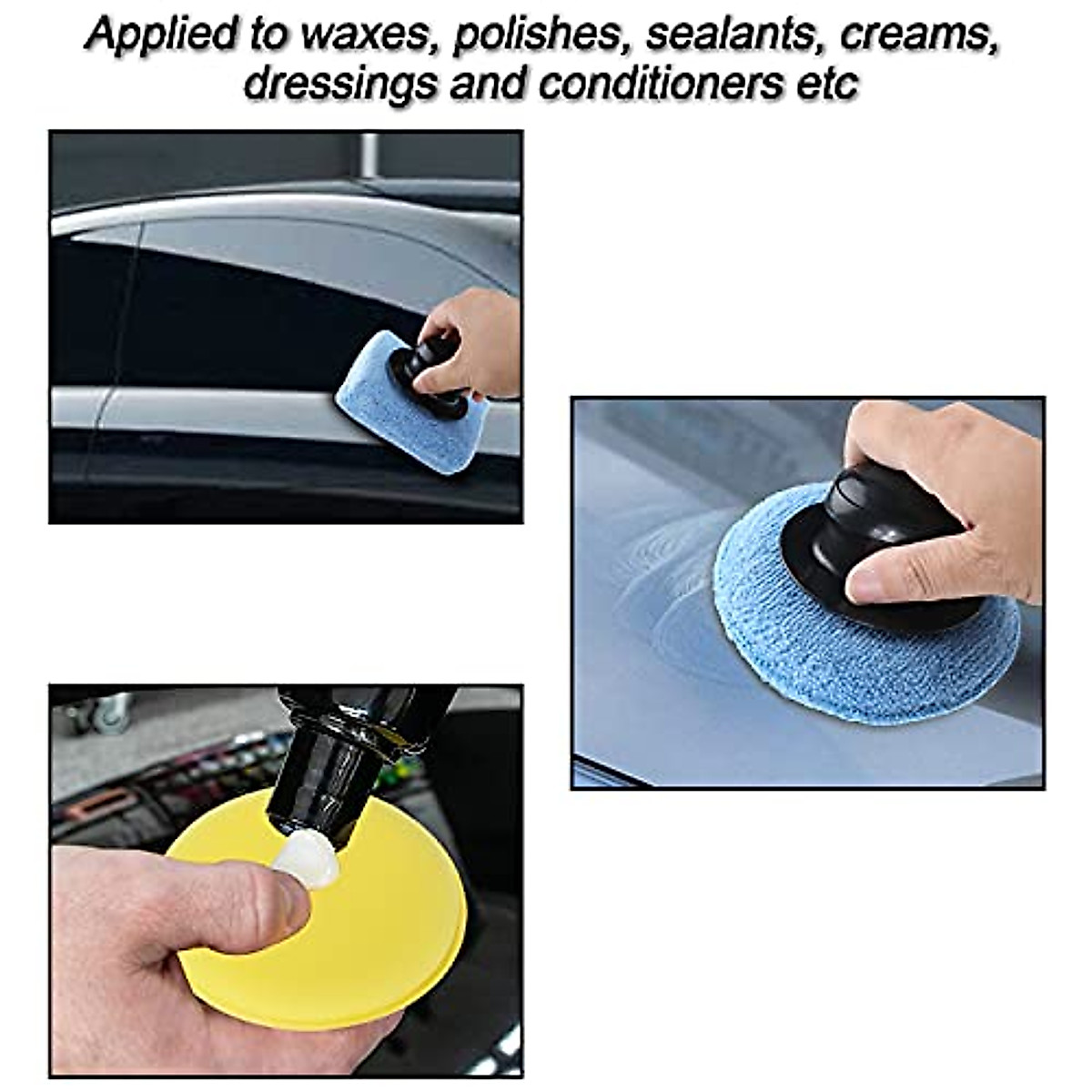 AuInLand 13 PCS Wax Applicator Pads Kit, Rectangle/Round Blue Microfiber Detailing Wax Applicator Pad, Round Yellow Foam Waxing Pad with Handle for Cars Wax Applicator Foam Sponge