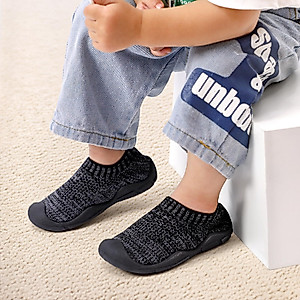 STQ Toddler Shoes for Boys Slip on Sneakers Kids School Tennis Sock Shoes Black Grey Size 5 Toddler