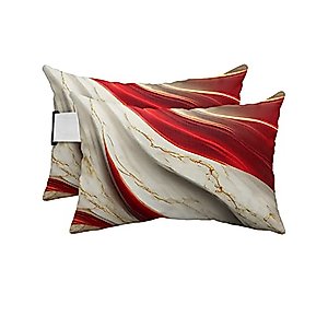 Recliner Head Pillow Ledge Loungers Chair Pillows with Insert Marble Red Golden Abstract Art Texture Lumbar Pillow with Adjustable Strap Outdoor Waterproof Patio Pillows for Beach Pool Chair, 2 PCS
