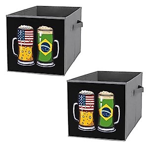 Brazilian Beer USA Brazilian Flag Foldable Storage Bins with Handles Storage Cubes Closet Organizer for Living Room Bedroom 2PCS
