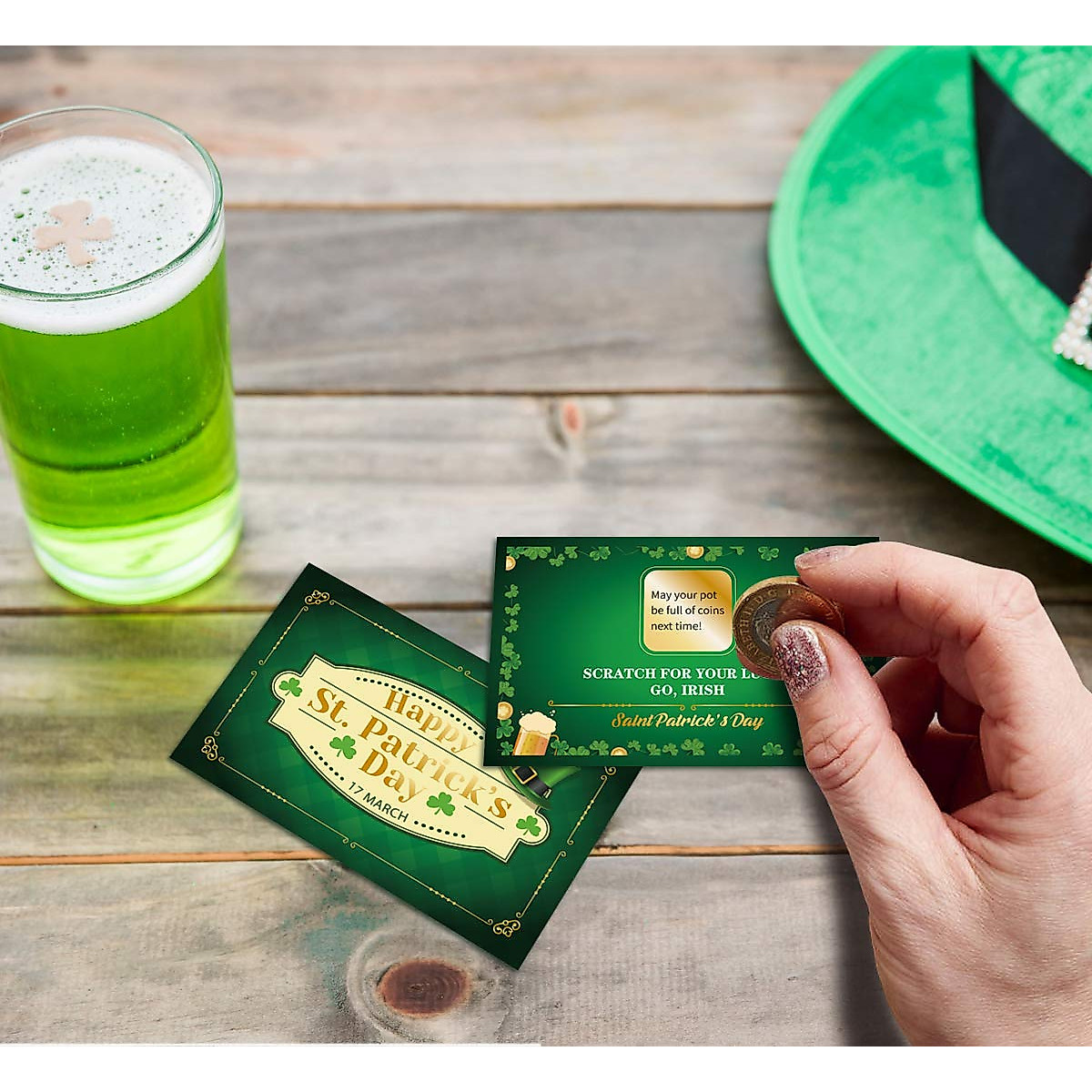 TOIcube 48PCS St.Patrick’s Day Fortune Cards – Shamrock Irish Lucky Scratch Off Games Supplies Activity