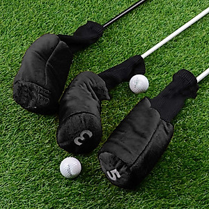 freneci Pack of 3 Golf Club Cover Wood Head Cover Protector Long Neck Socks - Black