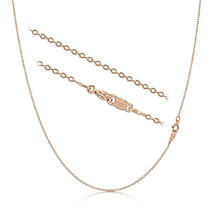 KEZEF Cable Chain Necklace Sterling Silver Italian 1.3mm Rose Gold Plated Nickel Free 14 inch