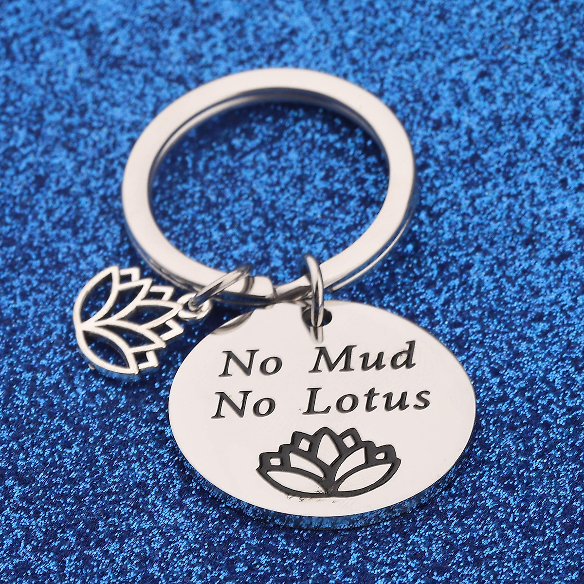BEKECH Inspirational Yoga Keychain No Mud No Lotus Keychain Lotus Flower Yoga Jewelry Yogi Gift Yoga Lover Gift (silver)