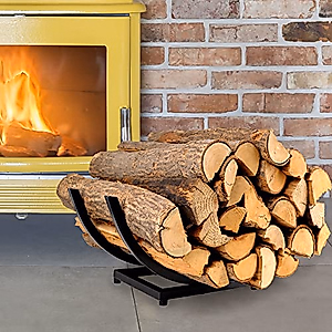 JUNSHUO Curved Firewood Rack （23-Inch/Black） Heavy Duty Small Firewood Holder for Fireplace，Indoor/Outdoor Log Rack Wood Holder