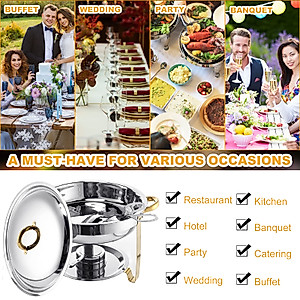 6 Pcs Chafing Dish Buffet Set with 6 Tongs, Stainless Steel Food Warmer Set, 3.7 Qt Round Buffet Server Catering Chafer Warmer with Lid for Birthday Wedding Parties, Catering, Banquets, Events
