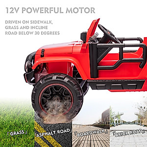 2 Seater Ride On Truck and Car Cover, 12V Children's Electric Car with Parental Remote Control, Music, MP3 Player, LED Lights, Spring Suspension, Red