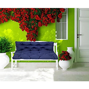 Waterproof Thicken 5"outdoor swing cushions 2-3 Seater Washable Swing Replacement Cushions High elastic PP cotton filling,for garden patio loveseat Pad,non-slip-with fixed rope,47"x40"/Lake Blue