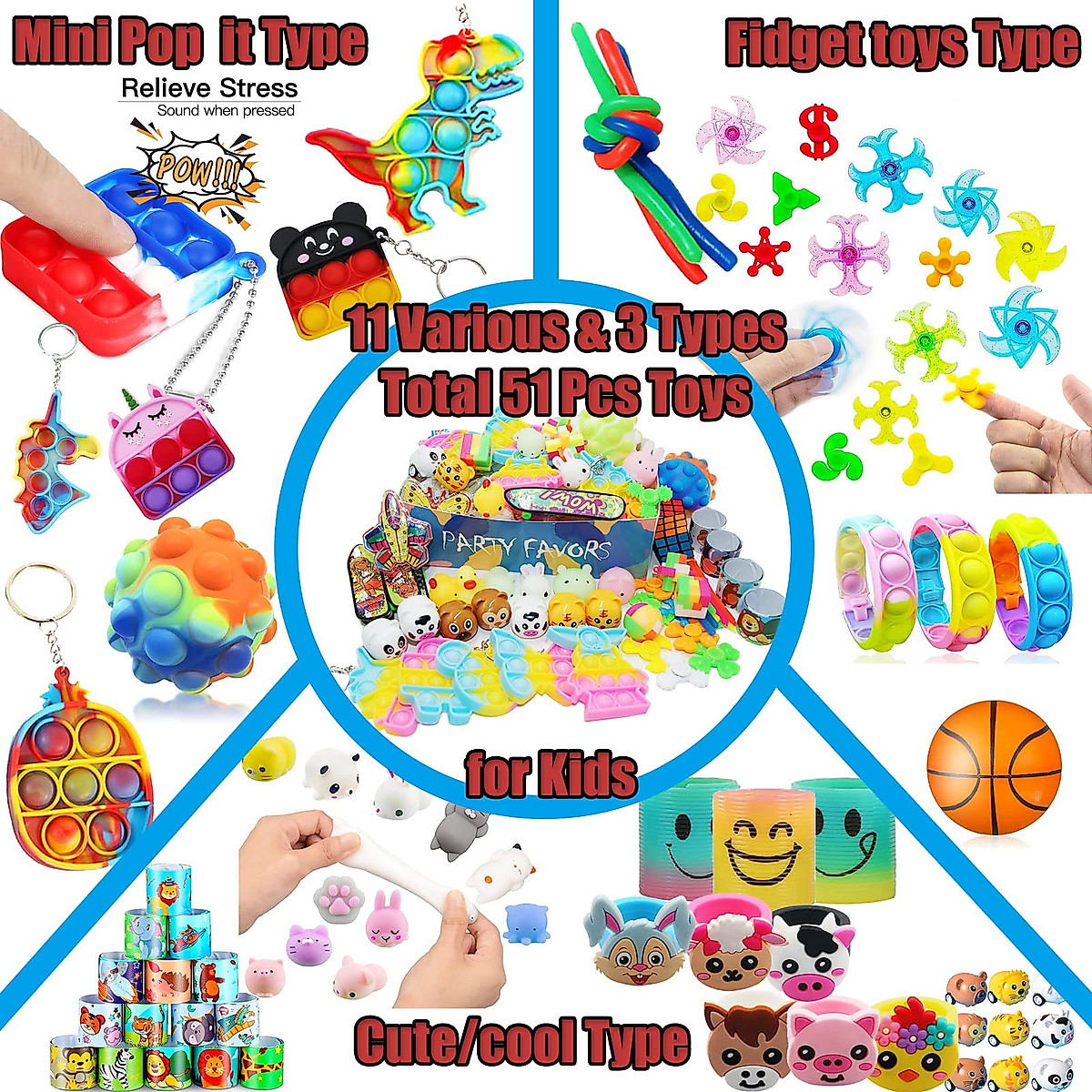 50 PCS Premium Party Favors Toys for Kids,Assortment Cute Mini Pop Fidget it Toys for Boys and Girls 3-6-10 Ages,Goody Bag Fillers,Pinata Stuffers,Carnival Prizes,Classroom prizes,Treasure Chest