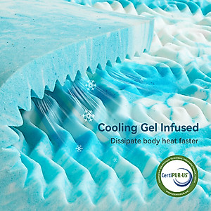 2 Inch Gel Memory Foam Mattress Topper Queen Size - Cooling Comfort for Back Pain Relief, CertiPUR-US Certified, Breathable Blue Design