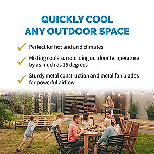 NewAir Outdoor Patio Misting Fan | 2-in-1 Outdoor Deck & Mister Fan | 5 Gentle Mist Nozzles | Outside Cooling Fan With 600 Square Foot Effective Range | Steel Construction
