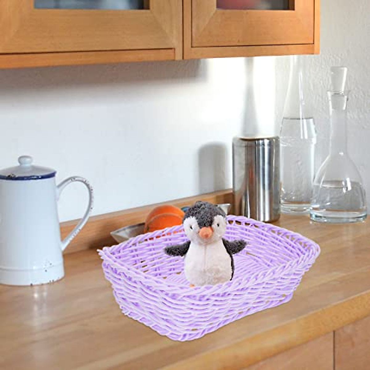 Cabilock Wicker Bin Countertop Storage Basket: Purple Storage Basket Organizer Makeup Sundries Display Bin Kids Toy Ornament Organizer Photography Prop