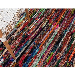 Unique Loom Braided Chindi Collection Area Rug - Multi-Striped (2' x 3' 1" Rectangle, Multi/ Black)