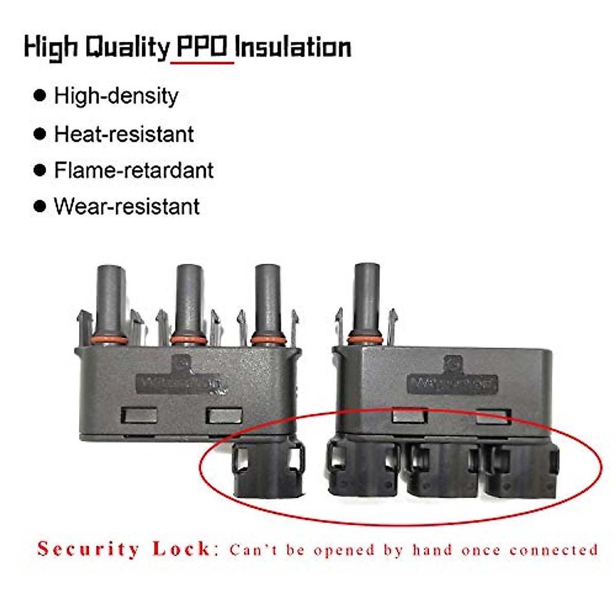 Slocable T Y Branch Connector IP68 Waterproof 1000V 1500V Solid Copper Terminal in PV Solar Series or Parallel Circuits 1 Pairs (3to1 Branch)