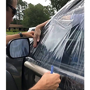 Big Tape Window Plastic Barrier Film – 2 Pack of 12 Feet XL Roll of Plastic for Windows – 17.5 Inch Wide Car Tape for Broken Windows – Waterproof, No Sticky Residue – Easy DIY Installation.