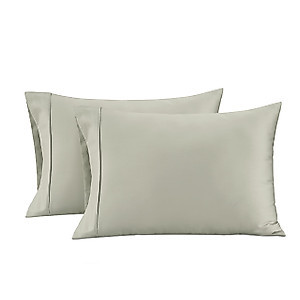 100% Organic Cotton Queen Sheet Set & Standard Pillowcases Set of 2 Combo- 300 Thread Count Long Staple Cotton Sheets,3 Pc Queen Size Sheets & Standard Pillowcases, Sateen Sheets, Breathable - Sage