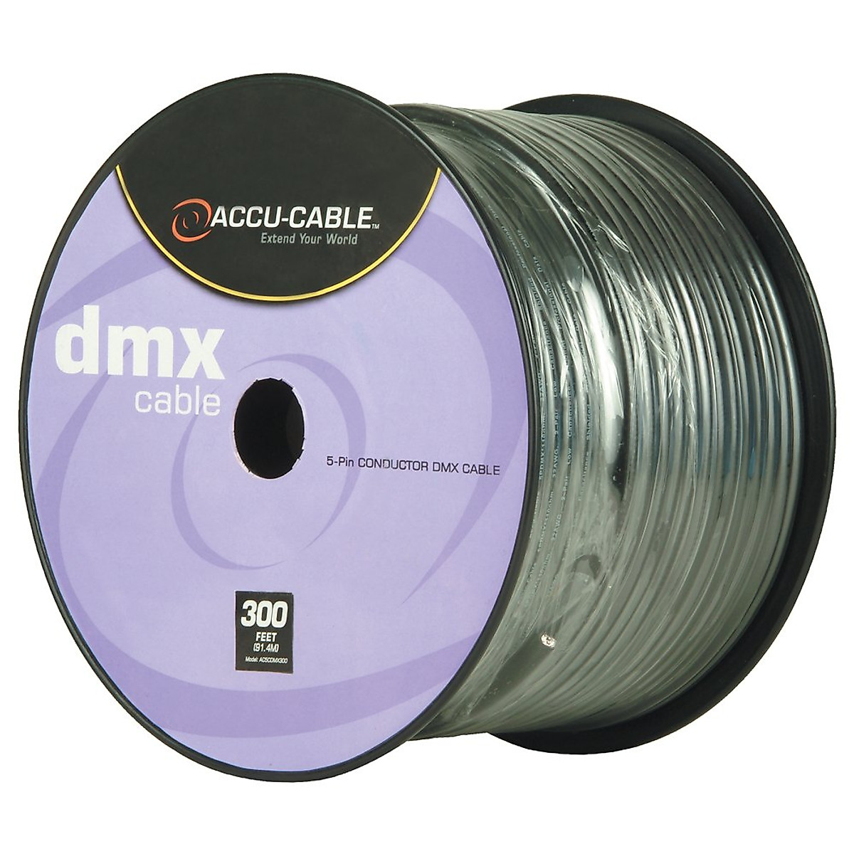 Accu-Cable, DMX Stage Light Cable, 5 Pin DMX Extension Cable Spool (300 FT)