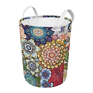 Eheartsgir Bright Blossom Boho Flower Freestanding Laundry Basket with Durable Handle Storage Hamper Collapsible Laundry Baskets for Home Office