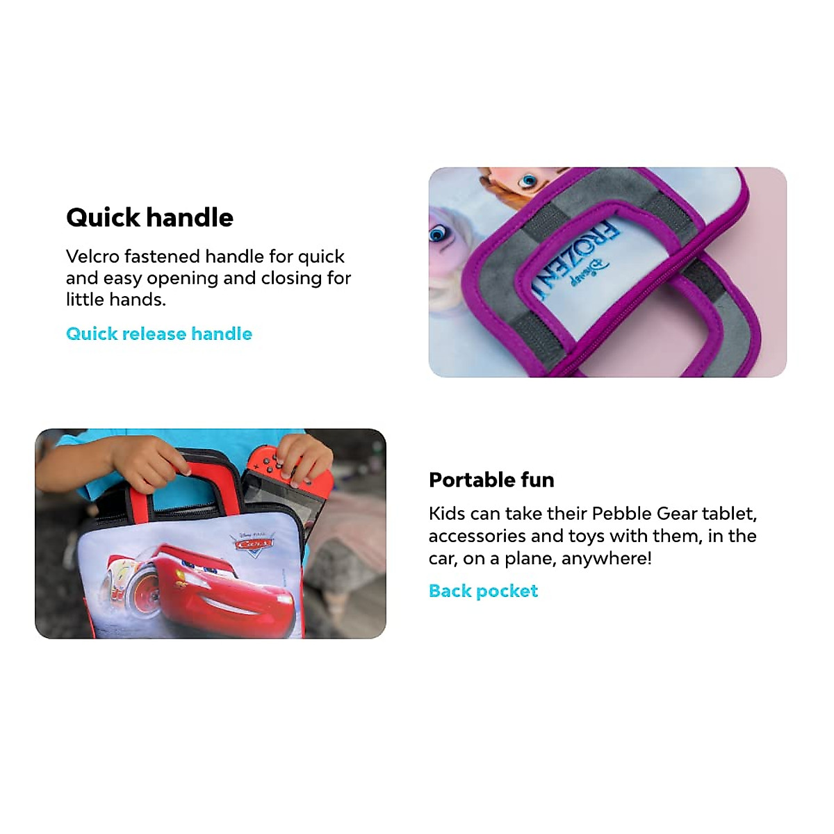 Pebble Gear Disney Mickey Kids Laptop Carry Bag - Universal - Fits 7 Inch Tablets - for Travel and Holidays - Storage for Toys, Headphones, Tablets - Storage Pocket (Mickey Always and Forever)