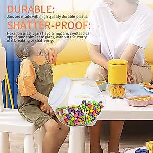 CAGSIG Candy jars with lids 4 Pack Plastic Candy Jars with Lid, Hexagon Candy Jars Cookie Jars for Kitchen, Clear Candy Containers for Snacks, Candy, Cookie, Dog Treats, Coffee Pod(30 OZ)