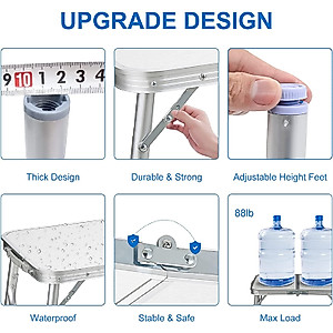 JooMoo Portable Folding Table Camping Table with Adjustable Heights, Outdoor Cooking Table Camping Necessities, Small Collapsible Dining Table for Indoor Outdoor Camp Beach Party BBQ