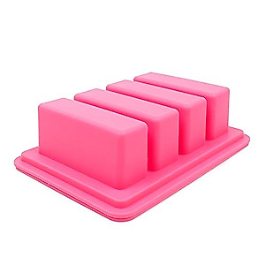 YHSWE 1 Red Silicone Butter Mold Tray with Lid Storage Jar Large 4 Cavities Rectangle Container for Butter Pudding Soap Chocolate Cheesecake Ice Cube Bar