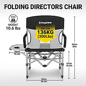 KingCamp Folding Camping, Heavy Duty Portable Directors Chairs for Adult with Side Table Mesh Back Compact Style for Outdoor, Outside,Lawn,Sports,Fishing,Beach,Picnic,Concert,Trip, Black-1 Pack