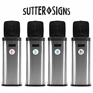 Recycling Stickers for Trash Can, 3.5" Wide | 5pcs Recycle Stickers for Plastic Bins - Paper, Aluminum, Plastic, Glass, Compost