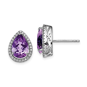 925 Sterling Silver Purple Amethyst Cubic Zirconia CZ Stud Earrings February Birthstone Jewelry