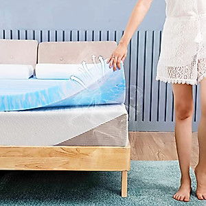 Opoiar 2 Inch Cooling Gel Memory Foam Mattress Topper in a Box, Medium Firm Mattress Topper for Pressure Relief & Temperature Regulation,CertiPUR-US Certified, Blue&White (Twin)