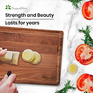 Preconditioned Walnut Kitchen Cutting Board – 20 x 15 x 1.25 In. Dark Hardwood Chopping Block with Juice Groove – Doubles as Cheese or Charcuterie Board – Home & Kitchen Accessories by PepperMate