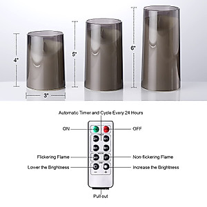 DALANG Flickering Flameless LED Candles with Remote Control and Timer, Ideal for Halloween, Christmas,Party and Home Decor,Gifts for Wife,Mother,Friend,(Grey 3" Dx4 5" 6" H,) Set of 3