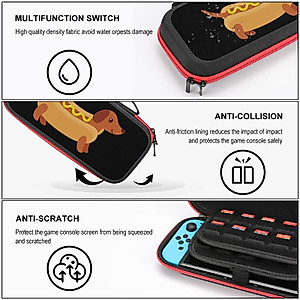 Dachshund in Hot Dog Bun with Mustard Carrying Case Hard Shell Storage Tote Bag Holds 20 Game Card Bag for Nintendo Switch