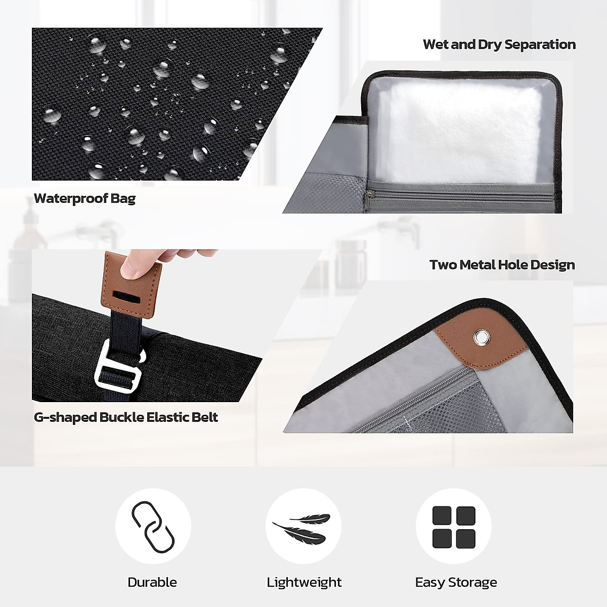 Toiletry Bag for Men, Travel Essentials Travel Toiletry Bag, Water-Resistant Compact Bathroom Roll Organizer for Hygiene, Shaving kit, Valentines Day Gifts for Him (4.Classic Black(Polyster))