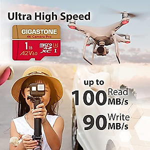 [5-Yrs Free Data Recovery] Gigastone 1TB Micro SD Card, 4K Camera Pro, 4K Video Recording for GoPro, DJI, Drone, R/W up to 100/90 MB/s MicroSDXC Memory Card UHS-I U3 A2 V60, with Adapter