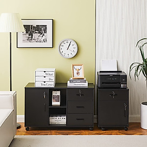 CLIPOP Mobile Office Cabinet with 1 Lockable Drawer & Storage Cabinet Box, Under Desk Rolling Vertical File Cabinet with 4 Wheels for Letter/Legal /A4 Size Documents for Home Office (Black)