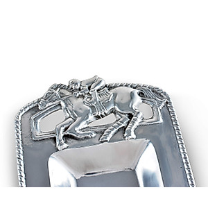 Arthur Court Metal Aluminum Thoroughbred Horse Oblong Serving Silver Tone Party Tray Equine Décor 18 inch x 6 inch