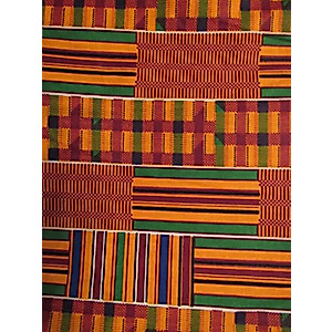 African Kente Print #3- Serengeti Fabric (1 Yard) Kente African Print Fabric Cotton 44" Wide Head wrap Head tie Scarf Choir African Dance Black History Month African American Men Women Kids