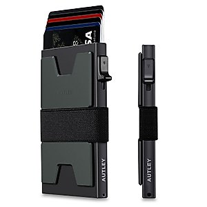 AUTLEY Slim Card Holder, Minimalist Pop Up Wallet for Men, RFID Blocking Mens Wallet with Cash Band (Black)